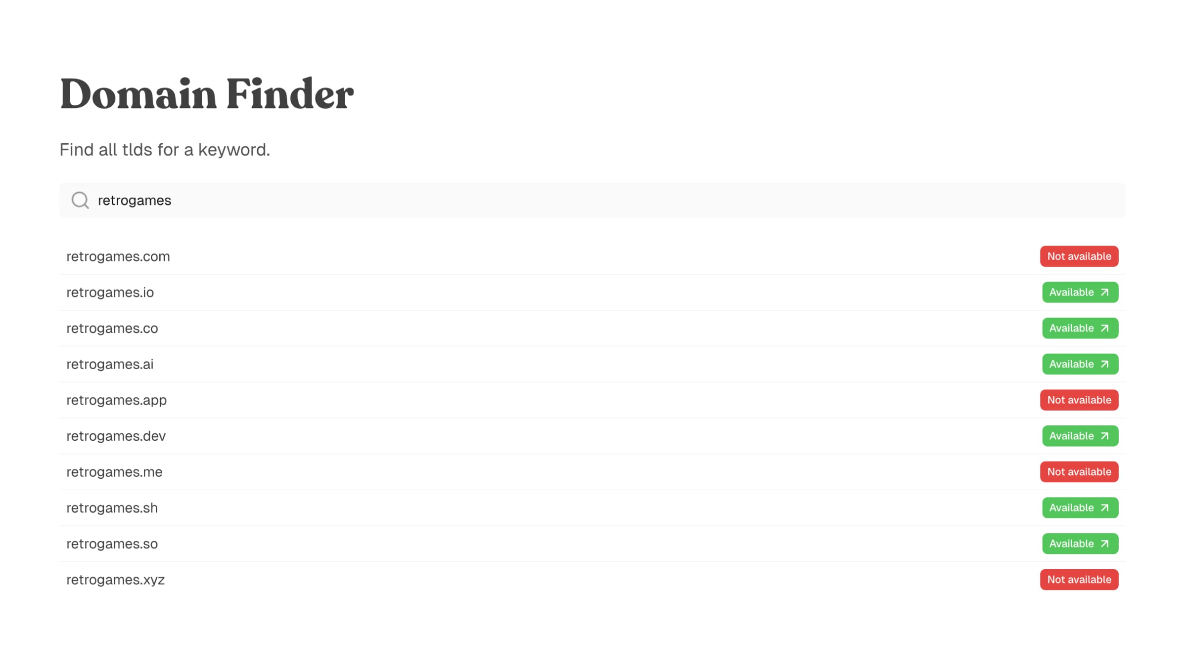 Domain Finder - Find all domains available for a keyword - Supersaas.dev